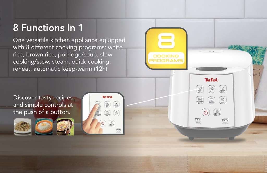 Tefal Easy Fuzzy Logic Rice Cooker 1.8L RK7321 – 8 Programmes, AI, 4 ...