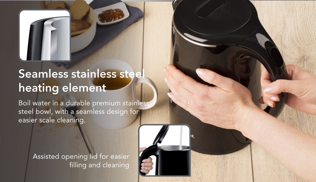 Tefal Safe Tea Kettle 1.7L Black KO2608 – Double layer insulation, Safe ...