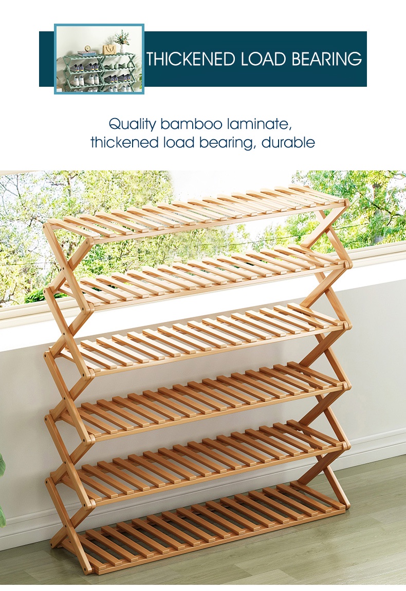 HXR Foldable Multi Layer Doorway Bamboo Shoe Rack Wooden Shoes Storage ...