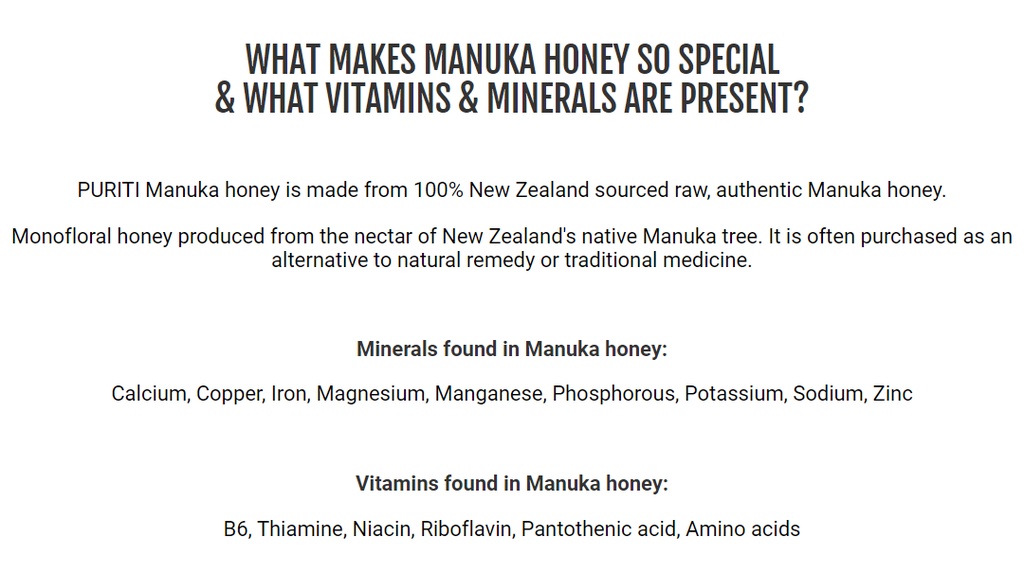 PURITI New Zealand Premium Raw Manuka Honey UMF 22+ I MGO 1000 (250g ...