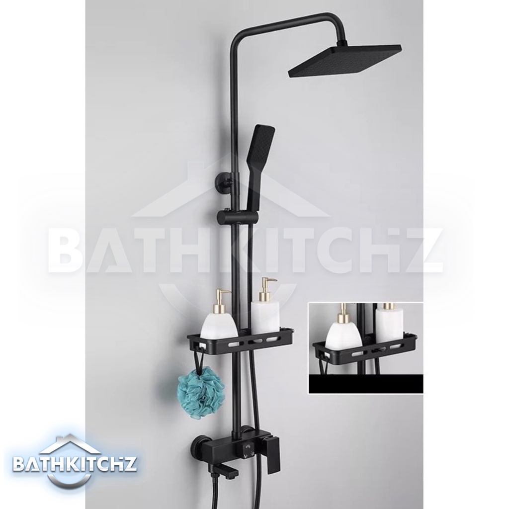 BATHKITCHZ 3in1 Rain Shower Set Matte Black Rainfall Shower Head Faucet ...