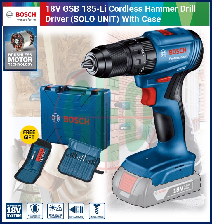 Bosch 18V GSB 185-Li Cordless Hammer Combi Drill Driver (Brushless ...