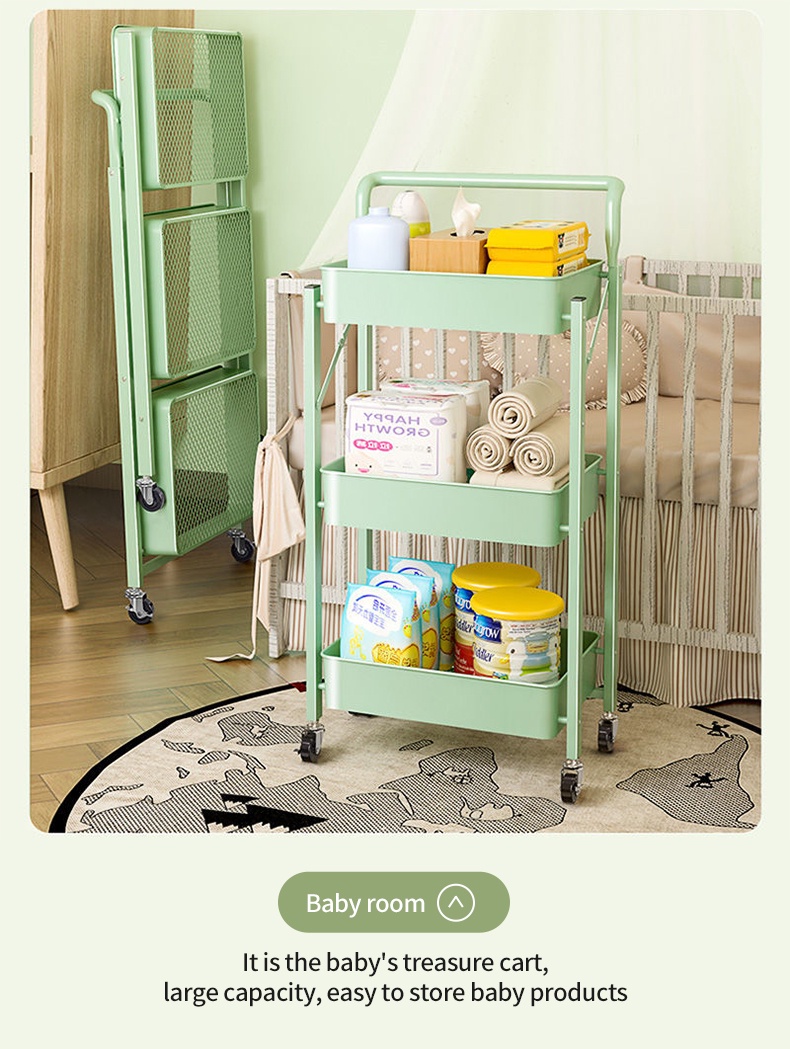 Kitchen Shelf Movable Storage Cart / 3 Tier Multi-functional Trolley ...
