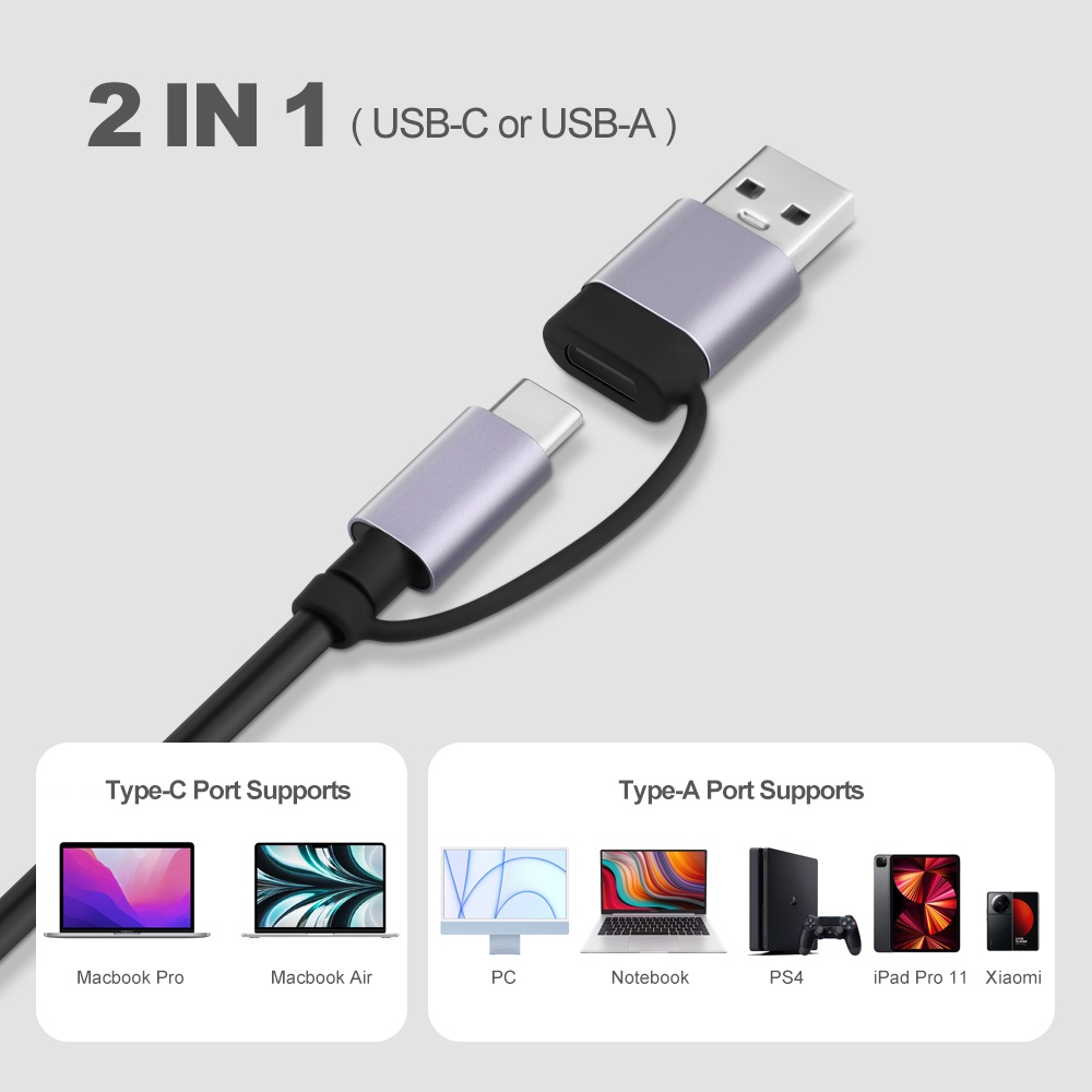 Goojodoq 2-in-1 5Port USB 3.1 Type-C High Speed USB C Hub with Hub 3.0 ...