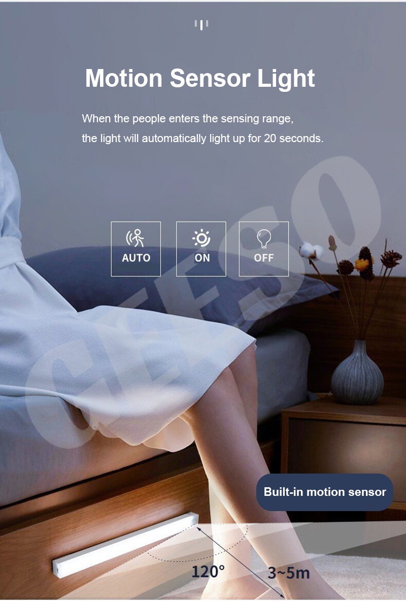 GEESO Motion Sensor Light LED Bar Night Light USB Rechargeable for ...