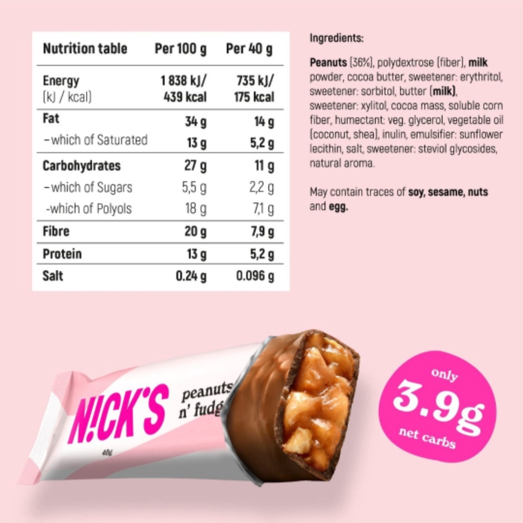 NICKS KETO Nut Bars / Protein Wafer Bar - Peanut Fudge / Almond Crunch ...