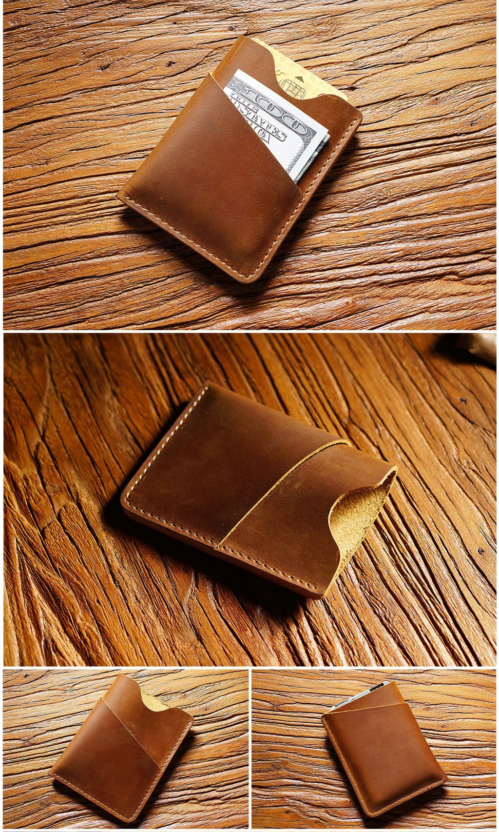 GENODERN Retro Crazy Horse Leather Credit Card Holder Men's Small ...