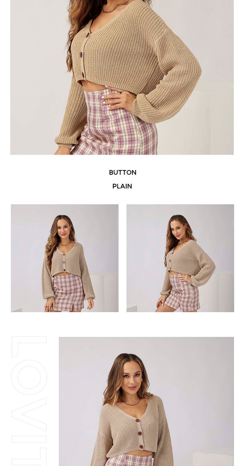 Lovito Casual Cardigans Plain Long Sleeve Button Sweater Knitted ...