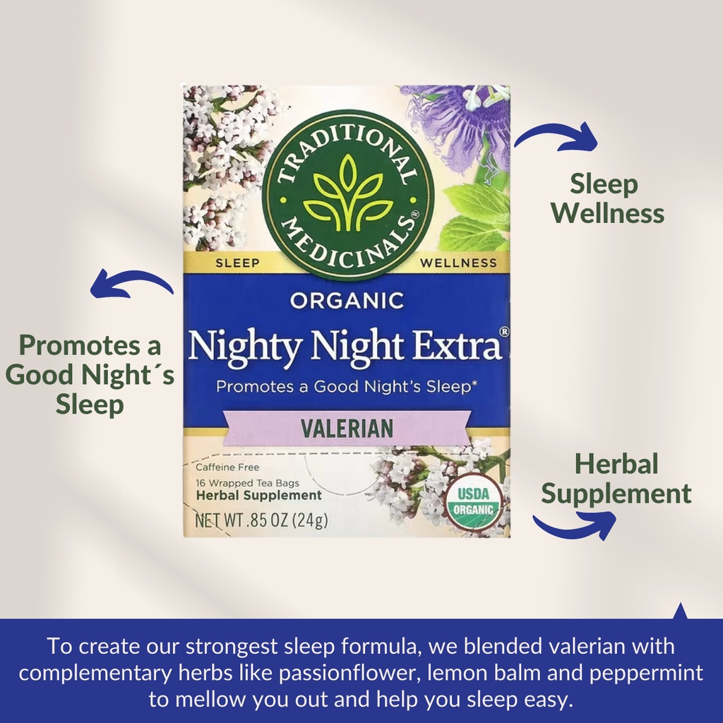 Traditional Medicinals, Organic Nighty Night Extra Tea, Valerian, 16 ...