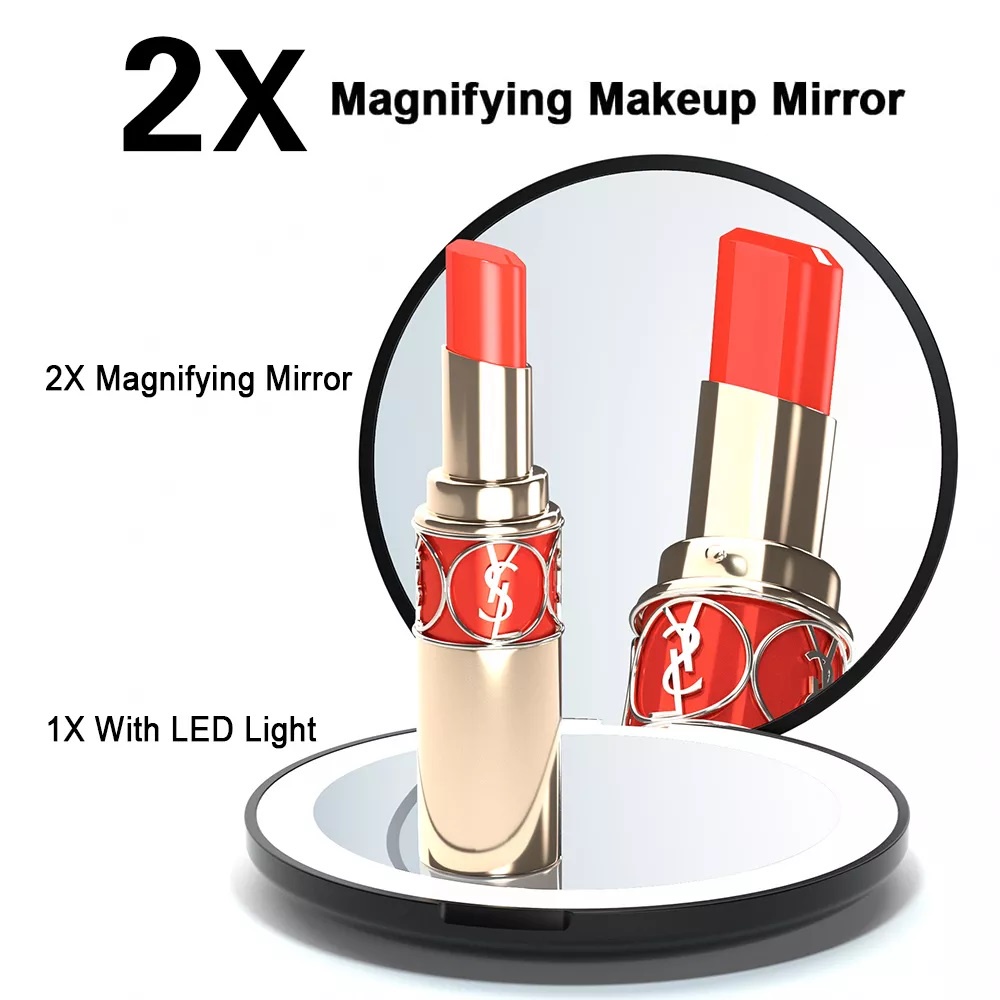 Mini Portable Folding Travel Pocket Makeup Mirror With Led Light Round ...