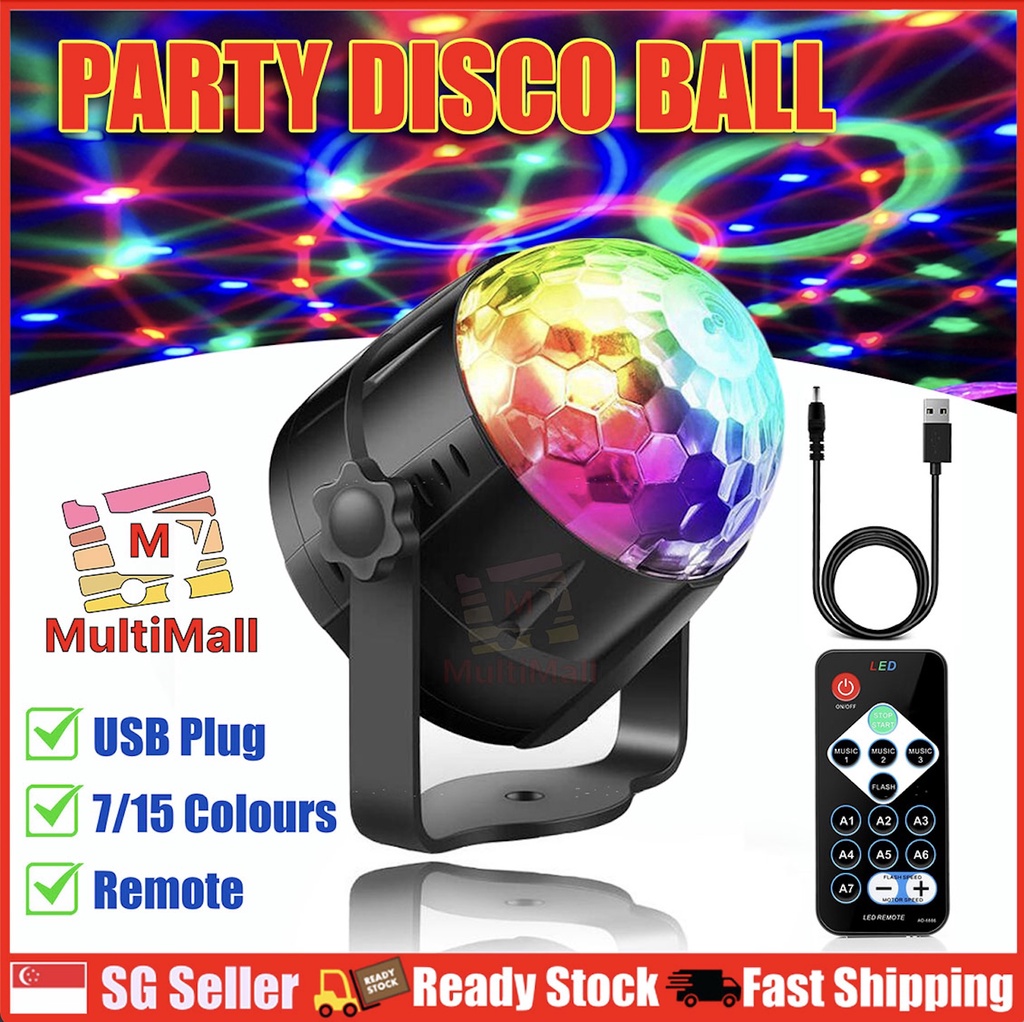(SG Seller) Disco Light 7/15 Colours Sound Activated with Remote USB ...