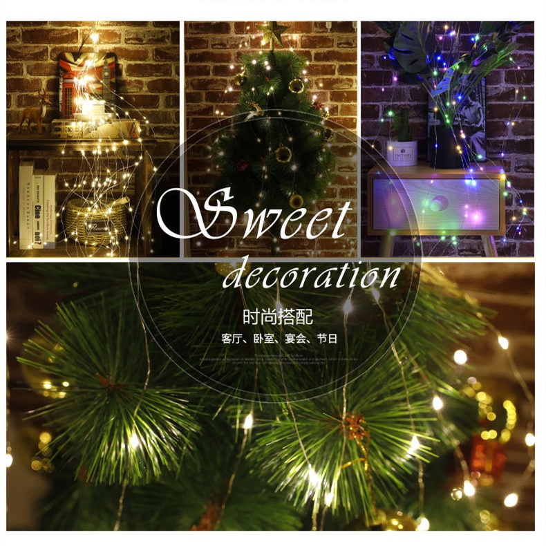 LED Solar String Lights Tree Decoration Rattan Horsetail Lamp Copper ...