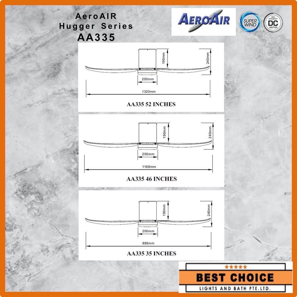 [CDC SG60] AEROAIR AA335 35"/46"/52" DC Ceiling Fan 24W LED 3-Tone Low ...