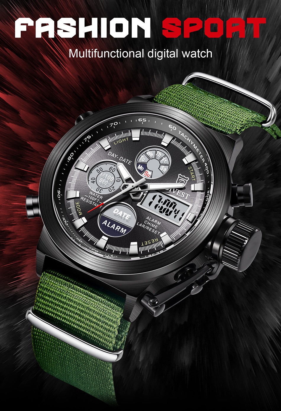 DIVEST Brand Men's Watches Fashion Male Military Luminous Dual Display ...