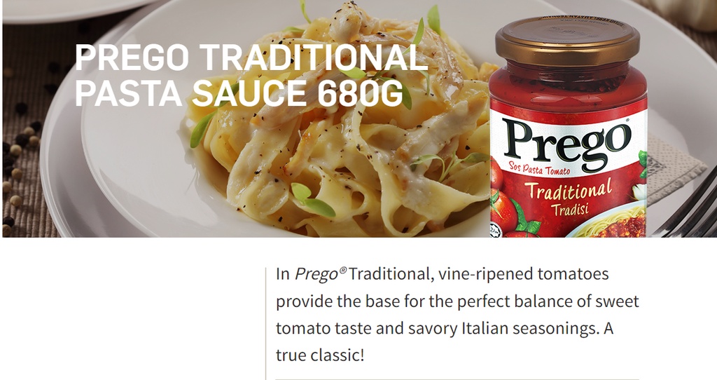 Prego Pasta Sauce Traditonal/Carbonara Mushroom/Tomato Basil & Garlic ...