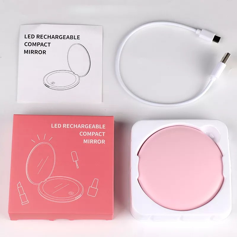 Mini Portable Folding Travel Pocket Makeup Mirror With Led Light Round ...