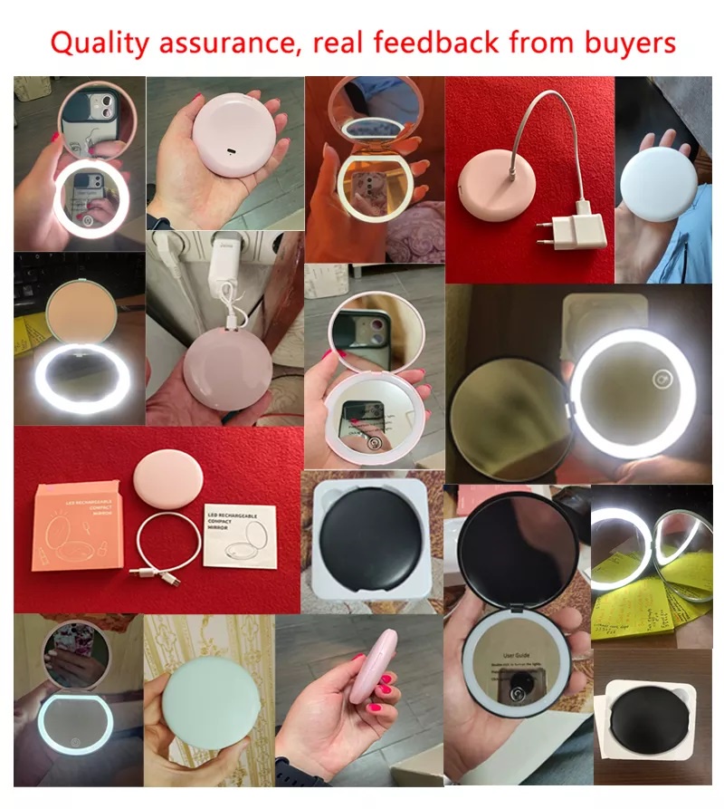 Mini Portable Folding Travel Pocket Makeup Mirror With Led Light Round ...