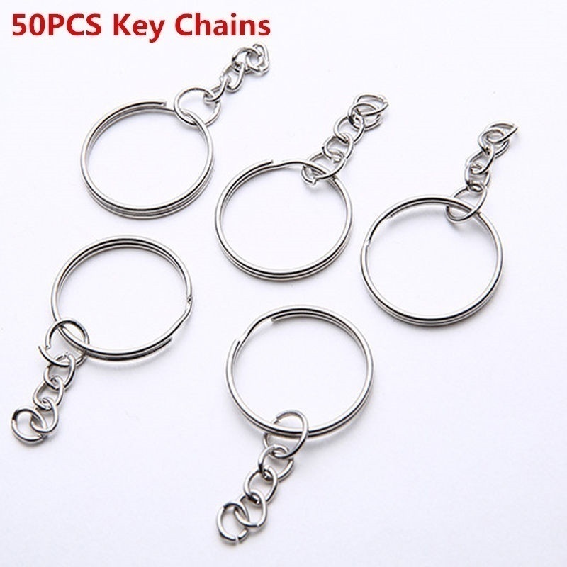 Silver Plated Metal Blank Keyring Keychain Split Ring Keyfob Key Holder ...