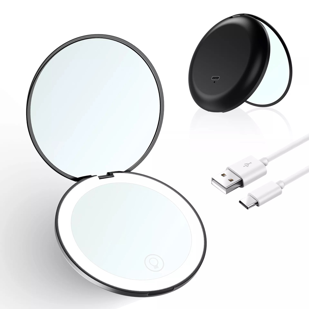 Mini Portable Folding Travel Pocket Makeup Mirror With Led Light Round ...