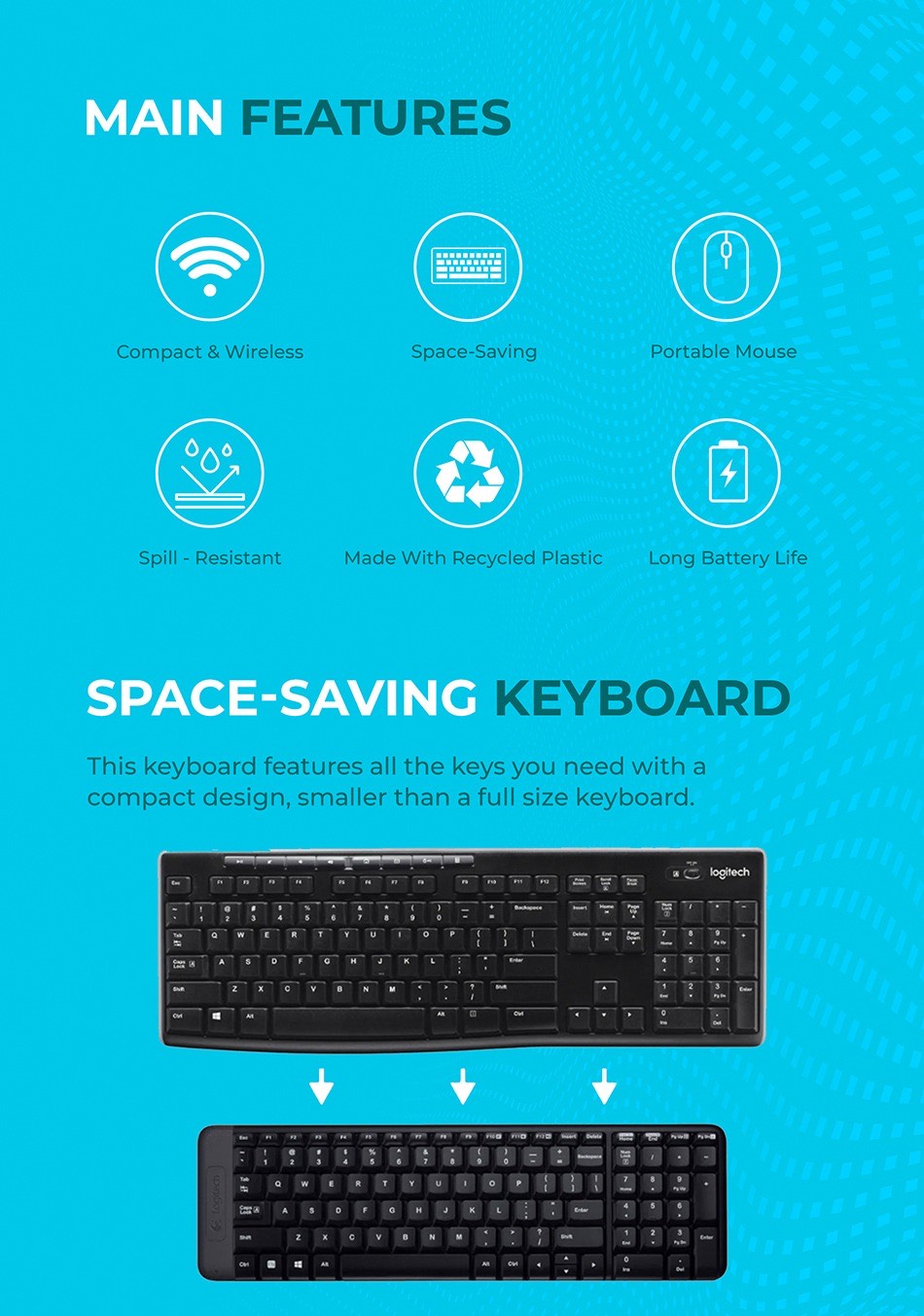 Logitech Mk220 Mk 220 Combo Set Wireless Keyboard Mouse Compact 1 Year