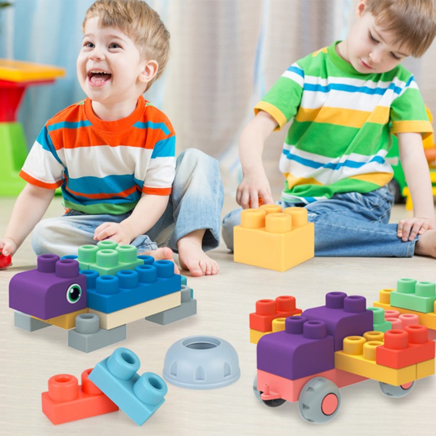 Baby 20/40/50/80 Big Soft Silicon Block Biteable Large Building Block ...