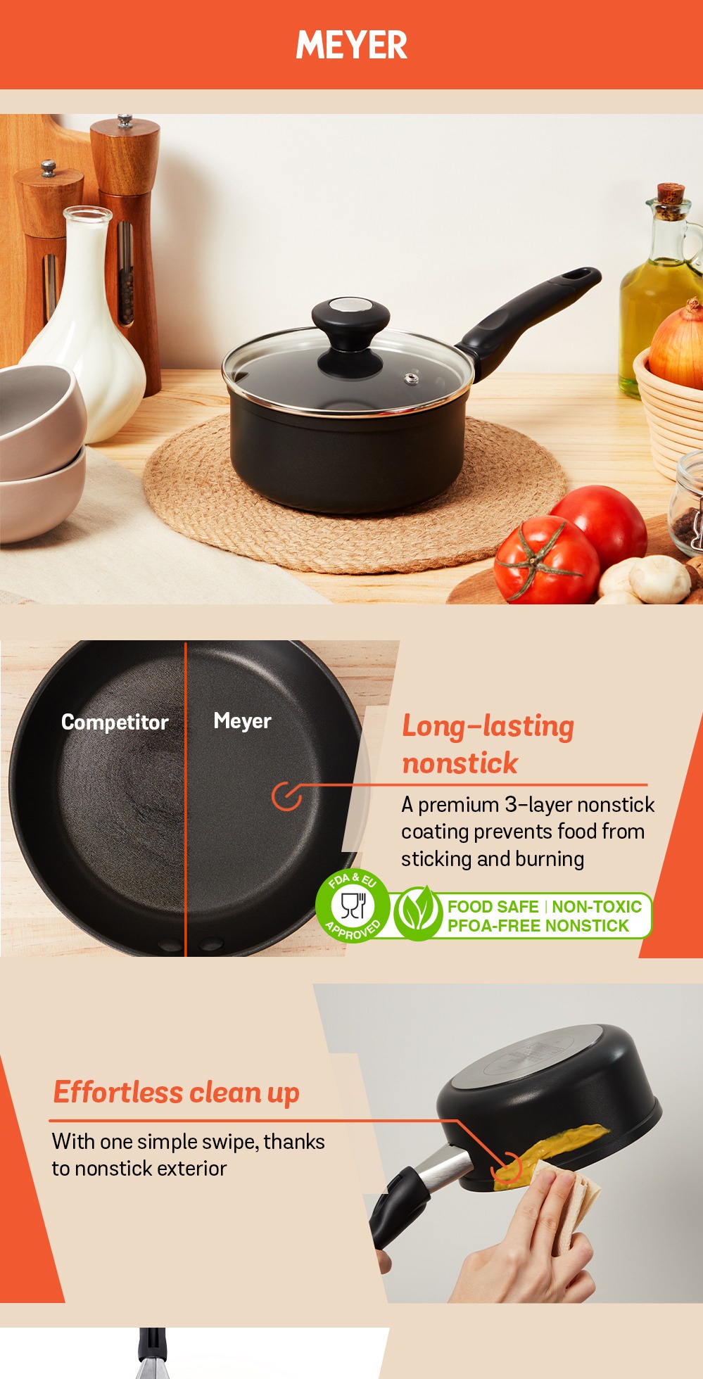 Meyer Cook N Look Series Nonstick Induction 16cm/18cm/20cm Saucepan ...