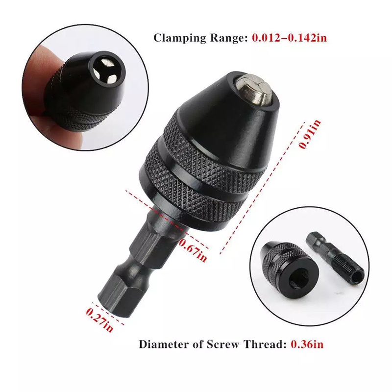 KIPRUN Keyless Drill Chuck 0.3-3.6mm Conversion Tool 1/4 Hex Shank ...