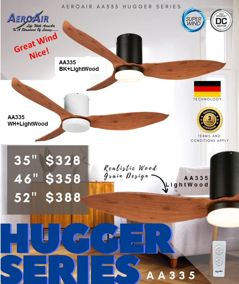 [CDC SG60] AEROAIR AA335 35"/46"/52" DC Ceiling Fan 24W LED 3-Tone Low ...