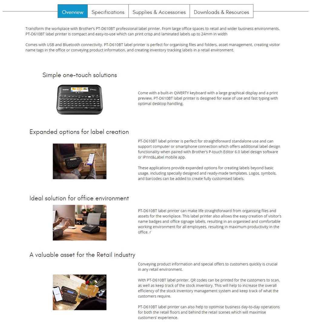 [Ready Stock] Brother PT-D610BT Label Printer｜Desktop Bluetooth and PC ...