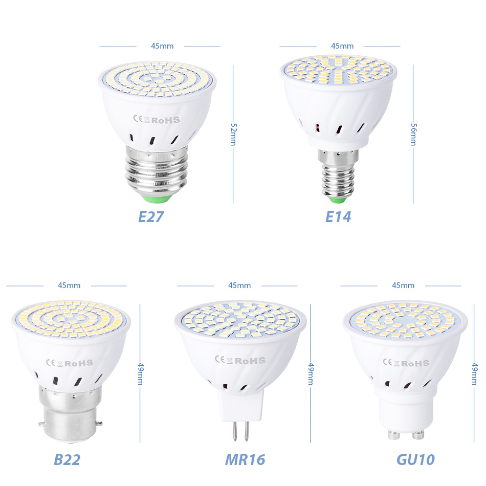 GU10 LED E27 Lamp E14 Spotlight Bulb 48 60 80leds Downlight 220V GU 10 led MR16 gu5.3 Spot light ...