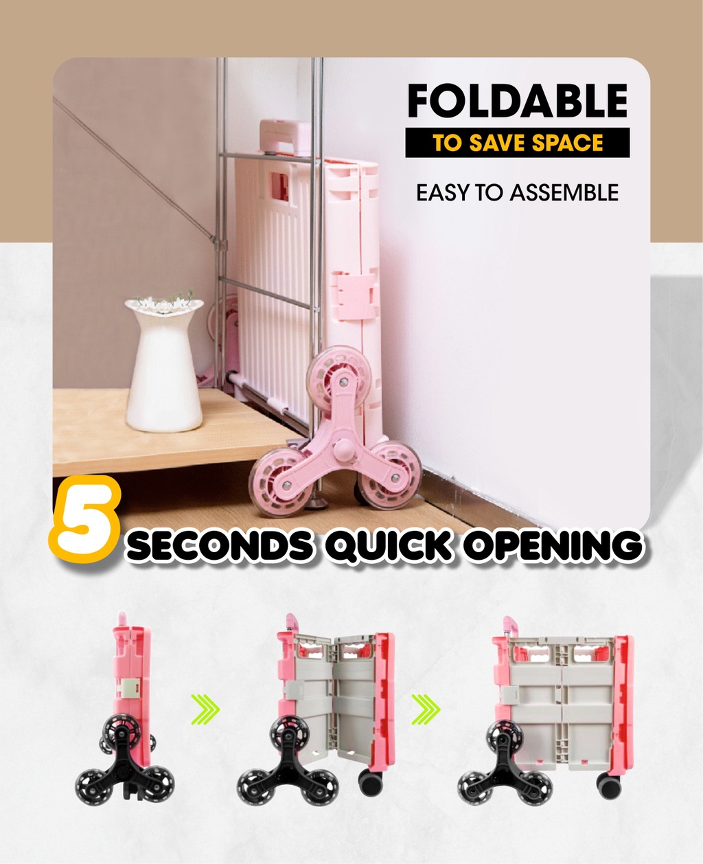 【65L Extra Large】4/8 Wheels Trolley Storage Foldable Trolley Shopping ...