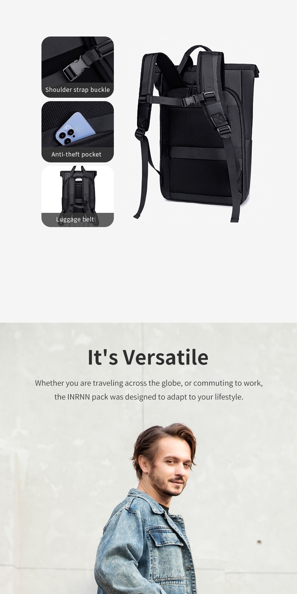 OZUKO Roll Top Outdoor Riding Waterproof Laptop Men Backpack | Shopee ...