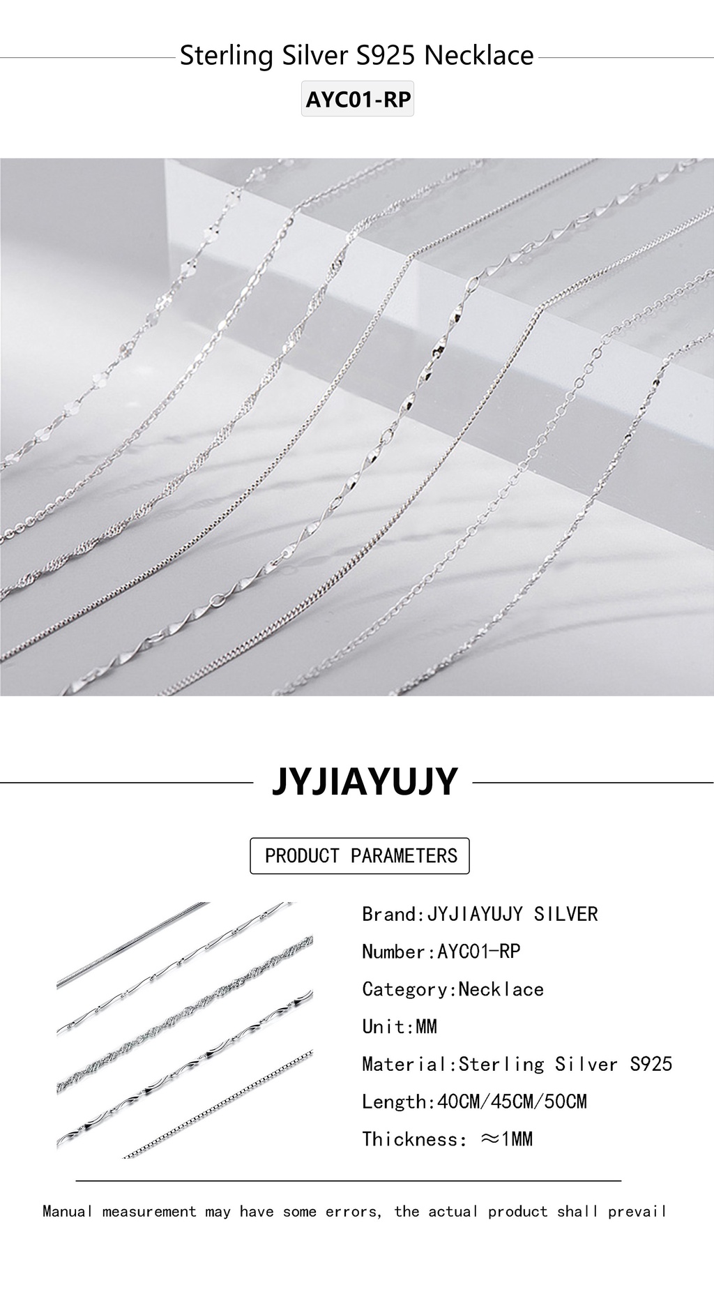 JYJIAYUJY Sterling Silver S925 40cm-50cm Necklace Chain Different Style Design Daily Trendy ...