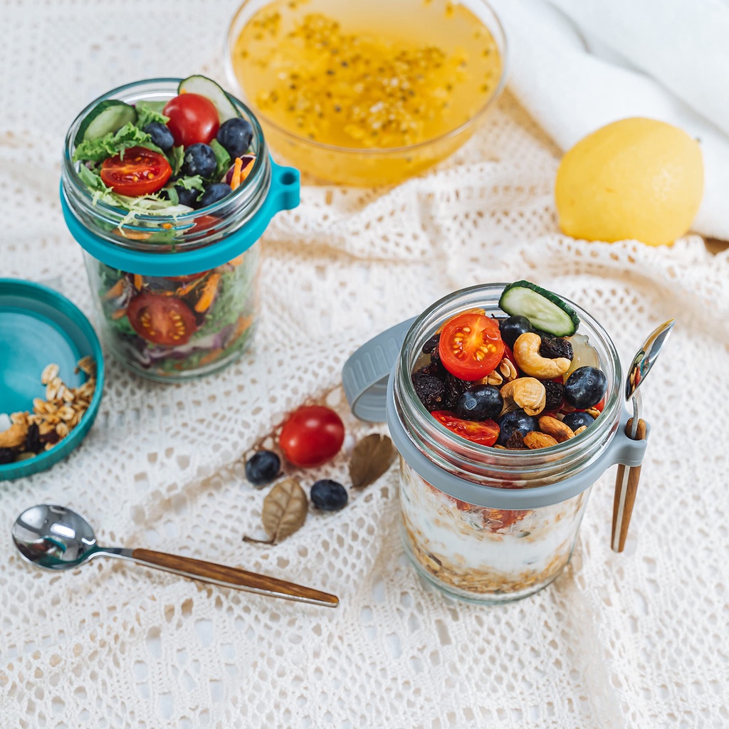 Oatmeal Cup Breakfast Coffee Cup with Lid Spoon Portable Sealed Glass ...