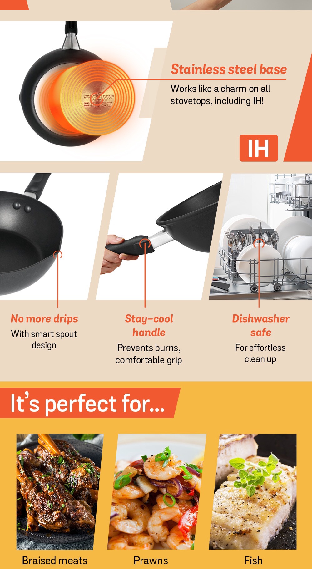 Meyer Cook N Look Series Nonstick Induction 24cm/2.7L Chef's Pan with ...