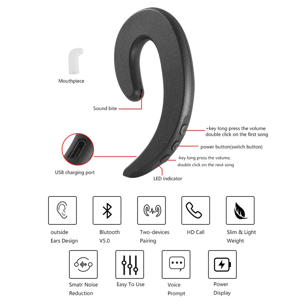 Bluetooth Earphone , Single Ear Bluetooth Earpieces with Mic ...