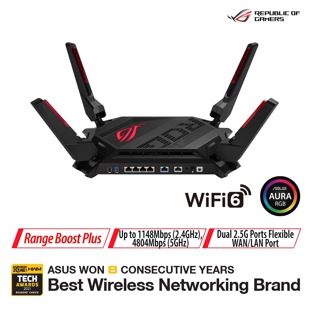 ASUS ROG Rapture GT-AX6000 Dual-Band WiFi 6 Gaming Router, Dual 2.5G ...