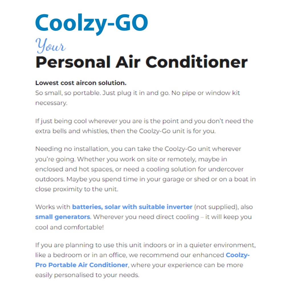 Close Comfort/Coolzy-Go/Coolzy-Pro Personal Portable Ductless Air Con ...