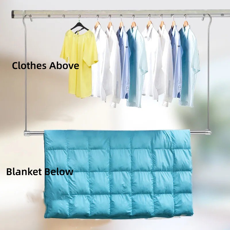 SG Multifunction No need Install Telescopic Clothes Laundry Rail Rod ...