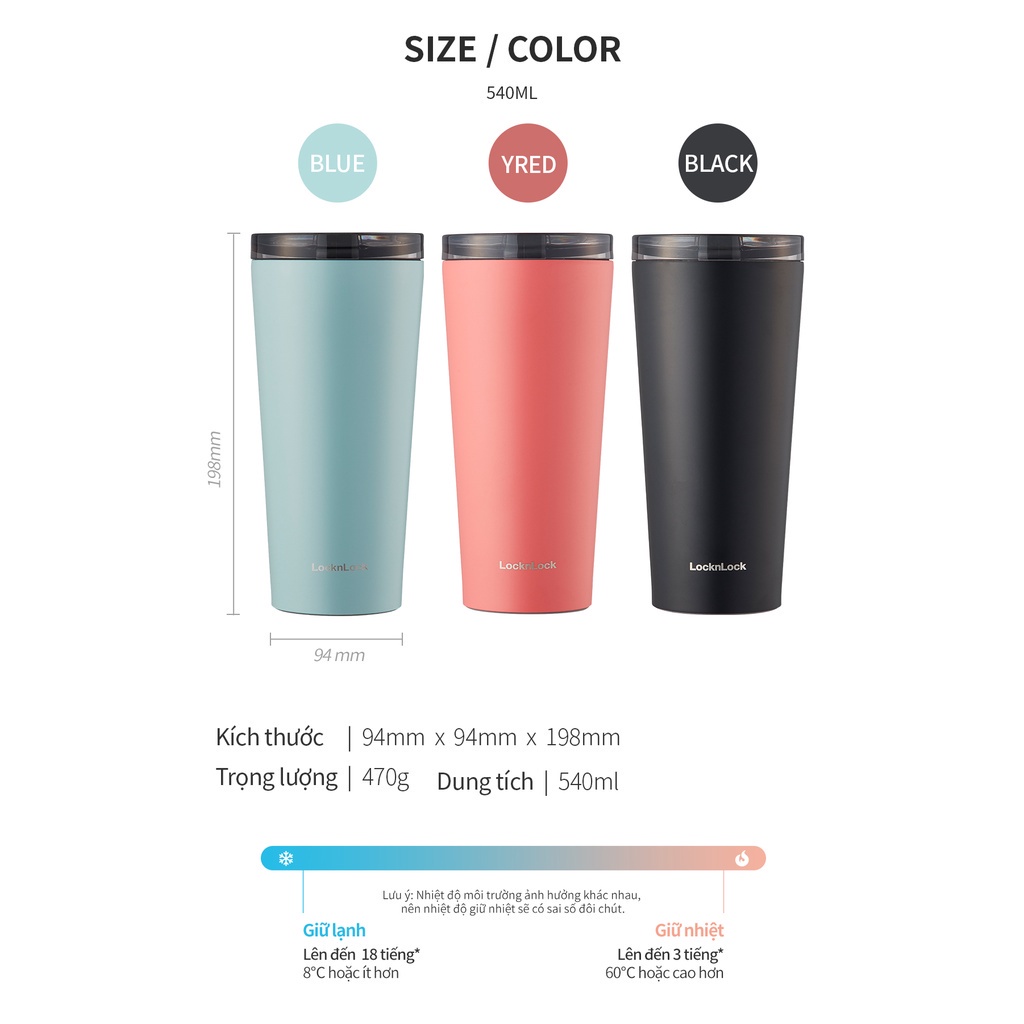 LocknLock thermos cup 540ml LHC4279 Blue, with 2 convenient lids ...