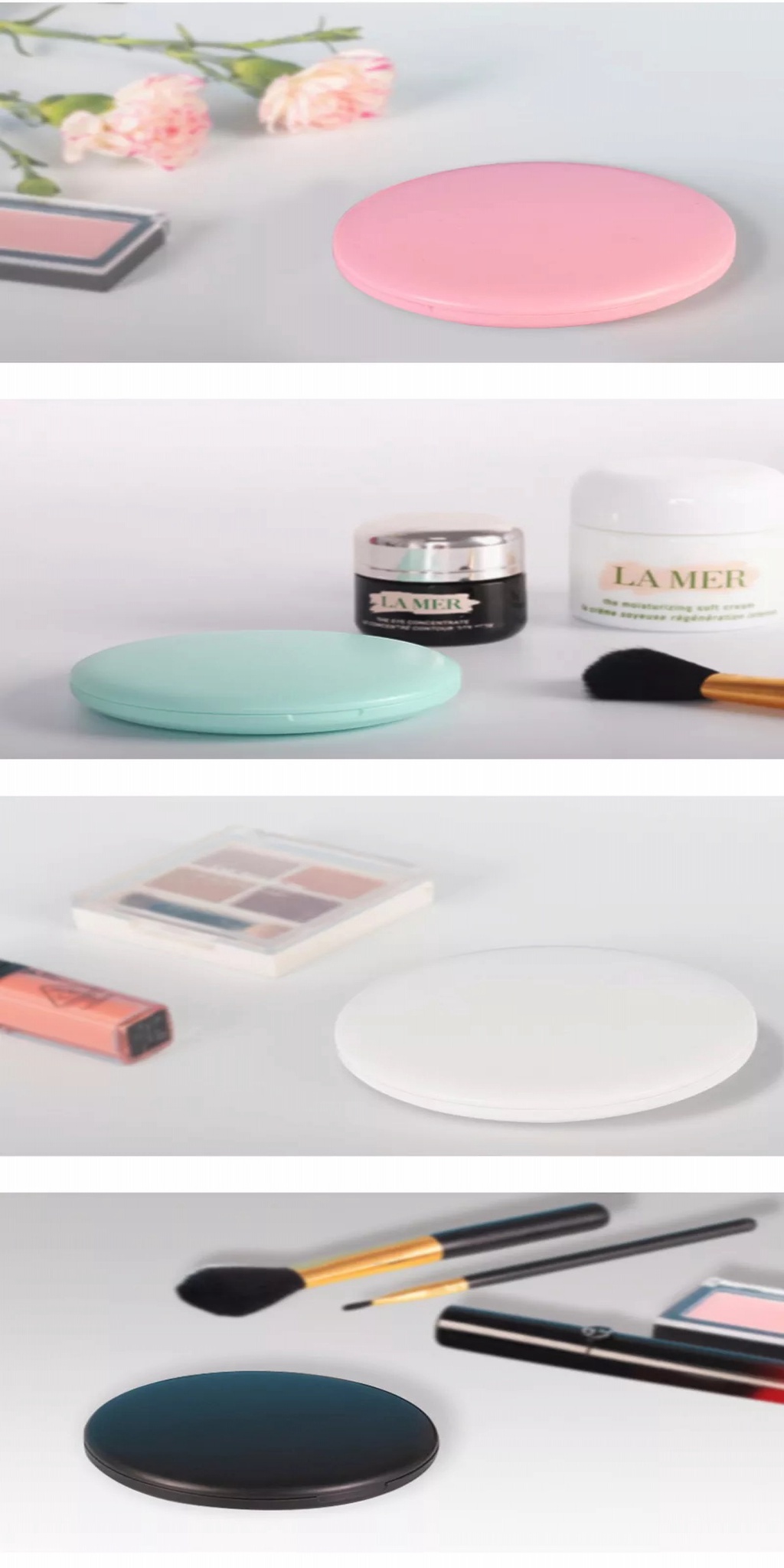 Mini Portable Folding Travel Pocket Makeup Mirror With Led Light Round ...