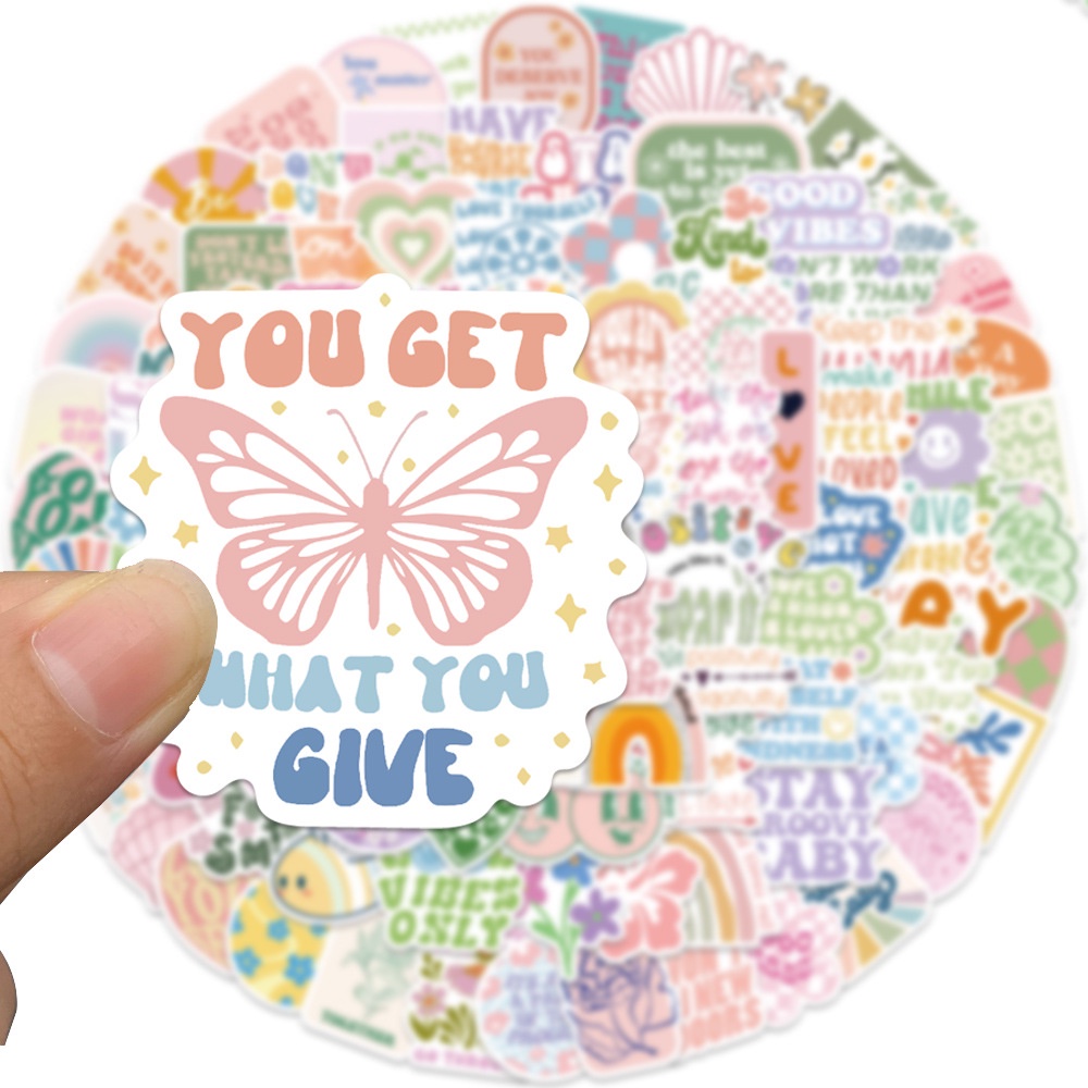 50 pcs Warm Color Cute Phrases, Flowers Refreshing Waterproof PVC ...