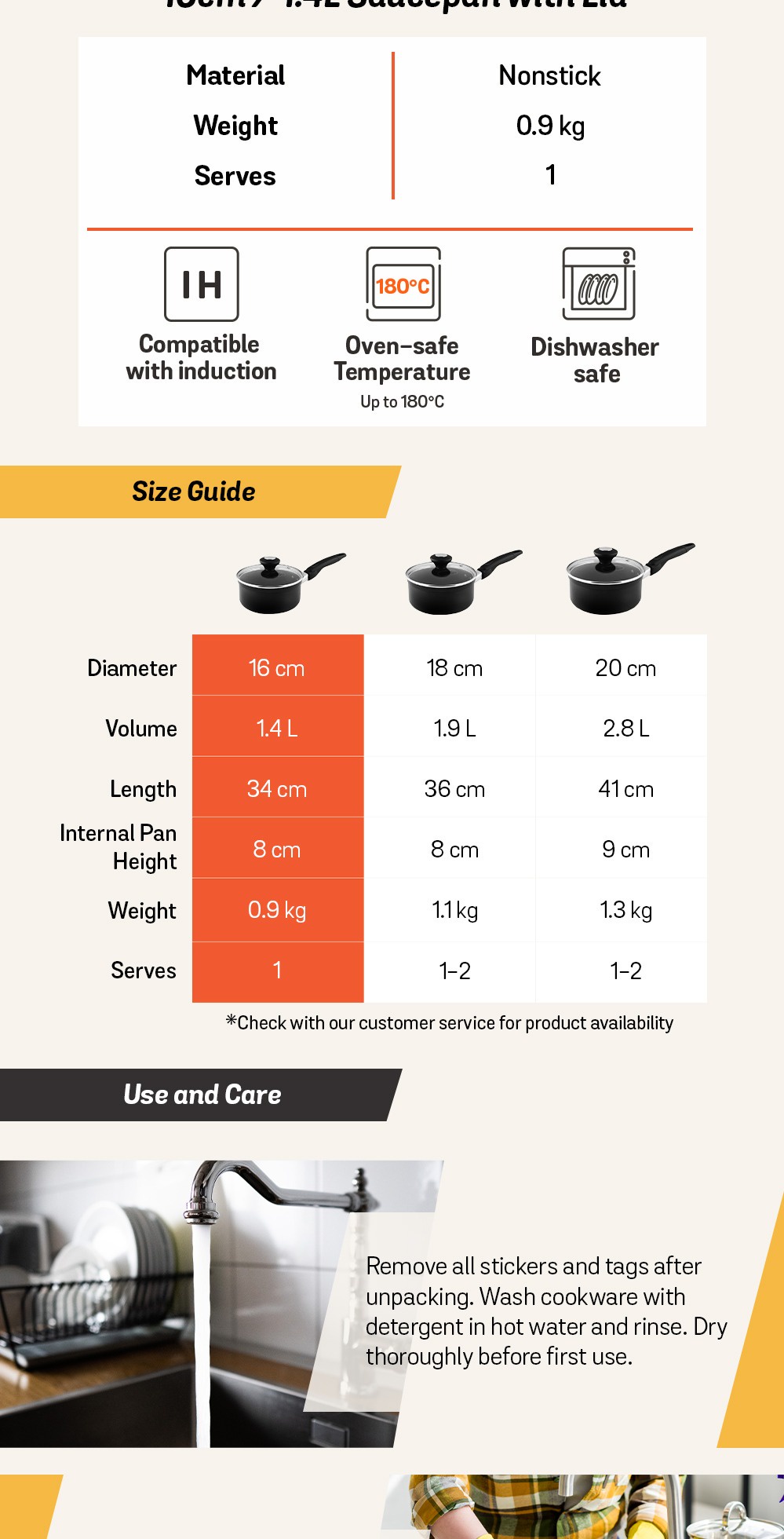 Meyer Cook N Look Series Nonstick Induction 16cm/18cm/20cm Saucepan ...