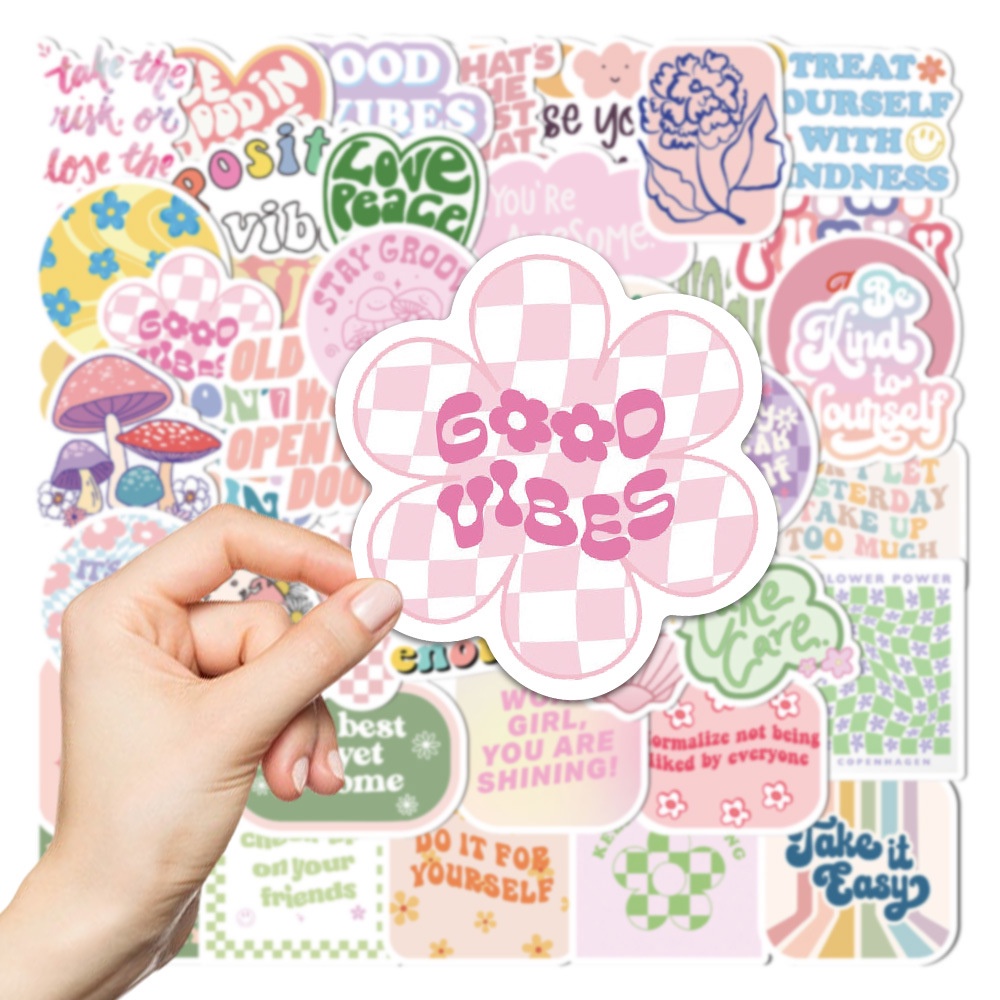 50 pcs Warm Color Cute Phrases, Flowers Refreshing Waterproof PVC ...