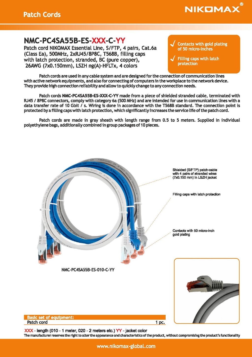 NIKOMAX CAT.6A 10-Meter S/FTP Shielded Network Cable ( Patch cord ) NMC ...
