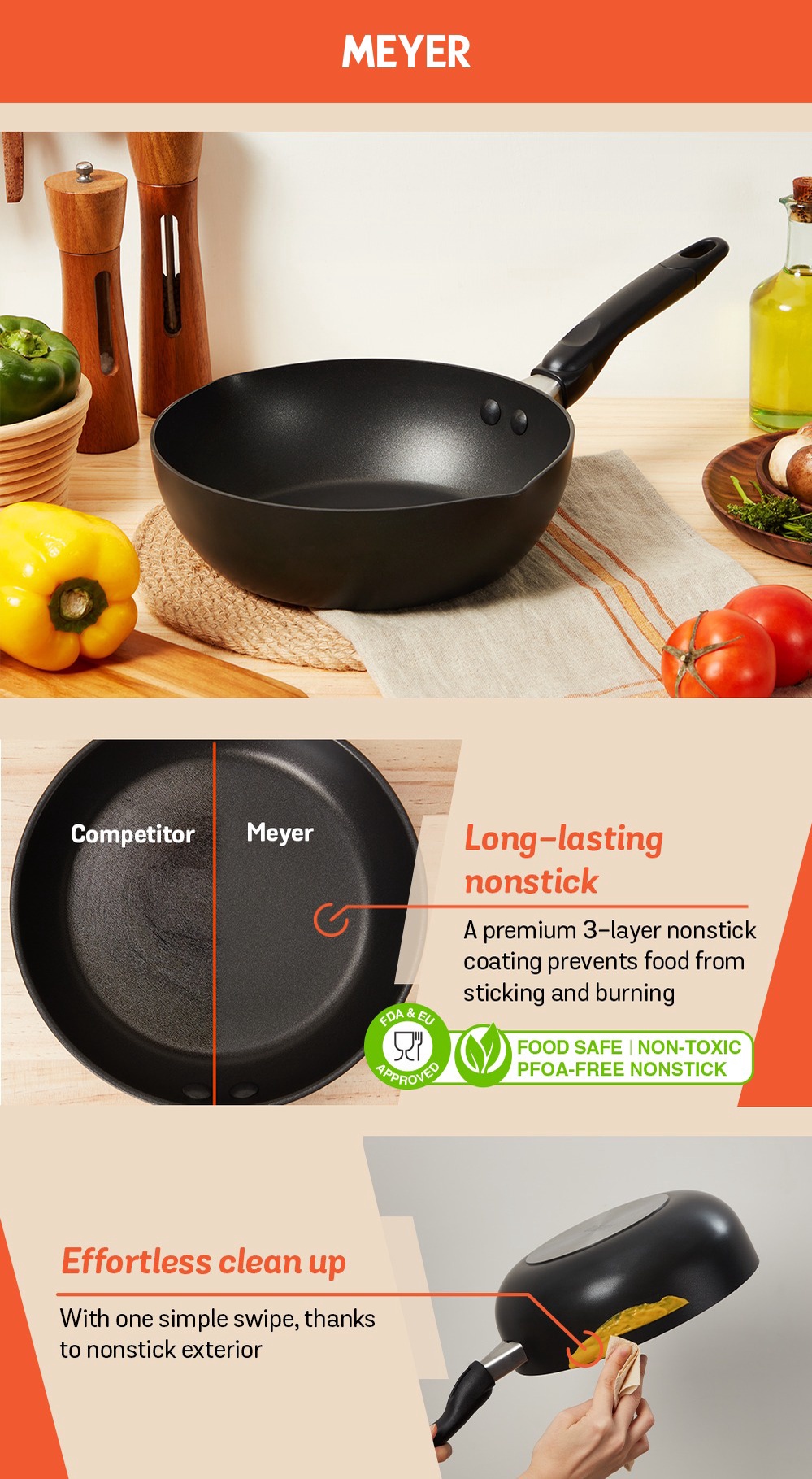 Meyer Cook N Look Series Nonstick Induction 24cm/2.7L Chef's Pan with ...