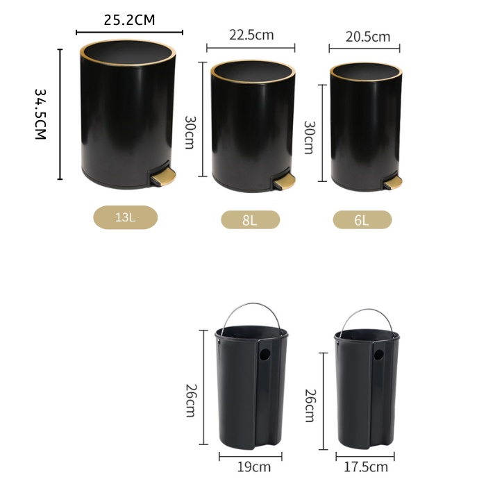 🇸🇬Classy and elegant gold detail stainless steel waste bin / black gold ...
