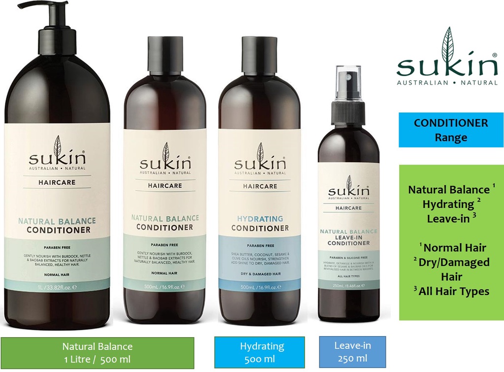 Sukin Conditioner Range - Natural Balance 1 litre/500ml, Hydrating ...