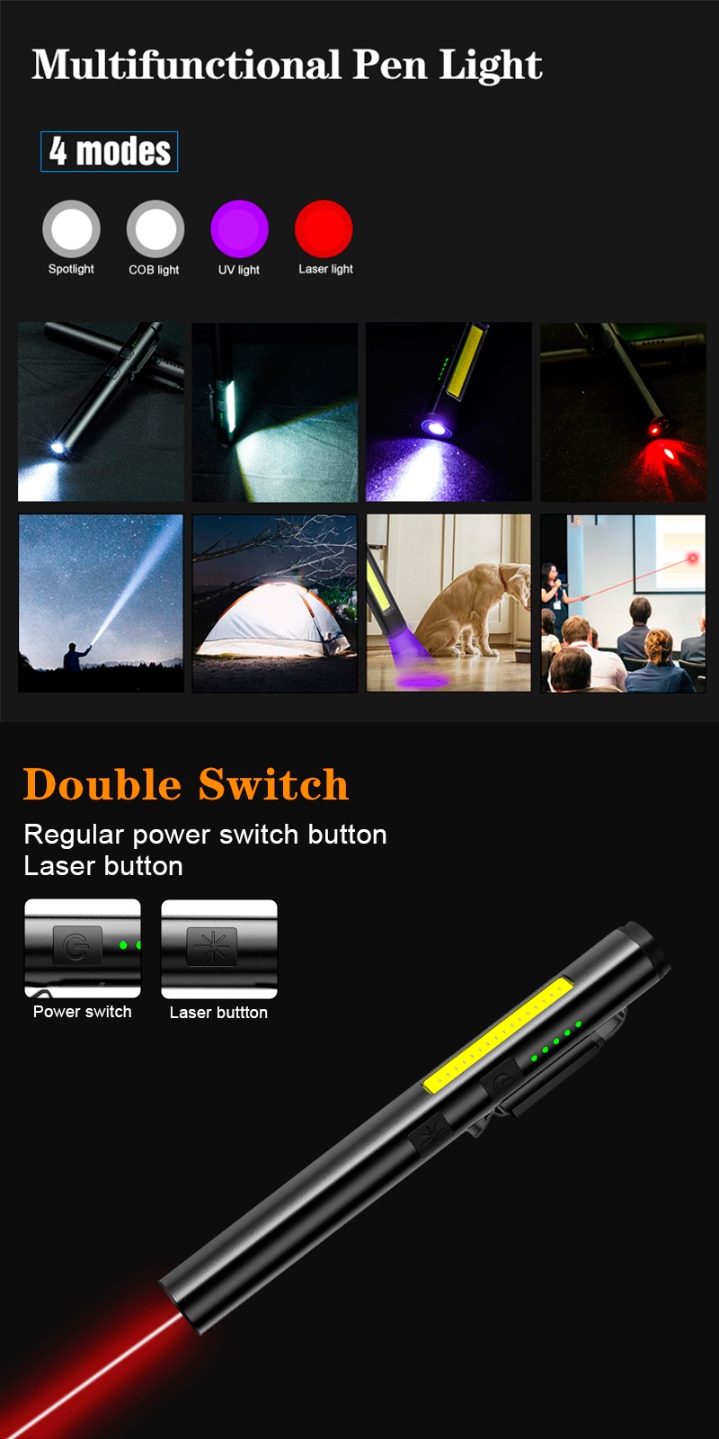 4 In 1 Powerful Torchlight Ultra Bright, Laser Pointer, Portable Pen ...