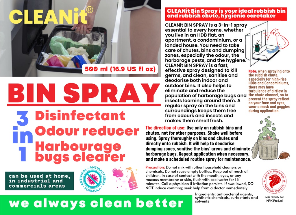 BIN SPRAY (Bin & Chute cleaner 3-in-1) | Shopee Singapore